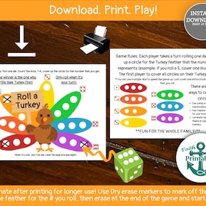 Thanksgiving Roll a Turkey Family Game, Roll a Turkey Game, DIY Roll a ...