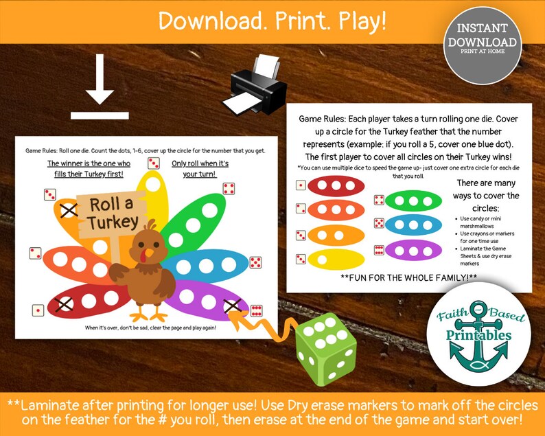 Thanksgiving Roll a Turkey Family Game, Roll a Turkey Game, DIY Roll a ...