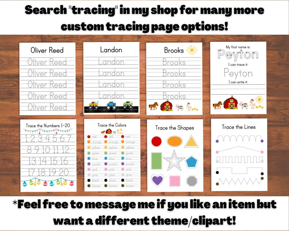 Custom Name Tracing Sheet for Kids Farm Cow Chicken Handwriting ...