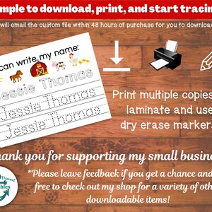 Custom Name Tracing Sheet Handwriting Practice Personalized Farm Horse ...