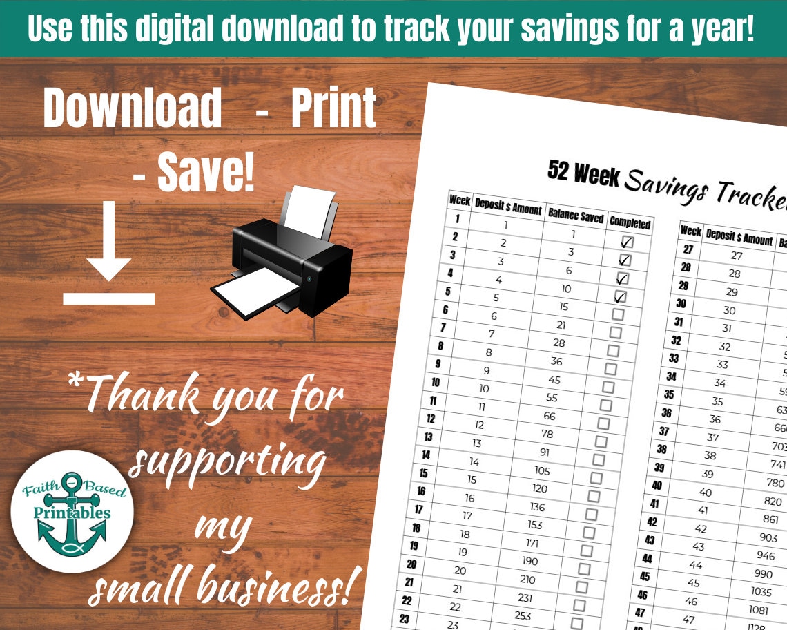 52 Week Challenge Printable 52 Week Savings Tracker Printable - Etsy
