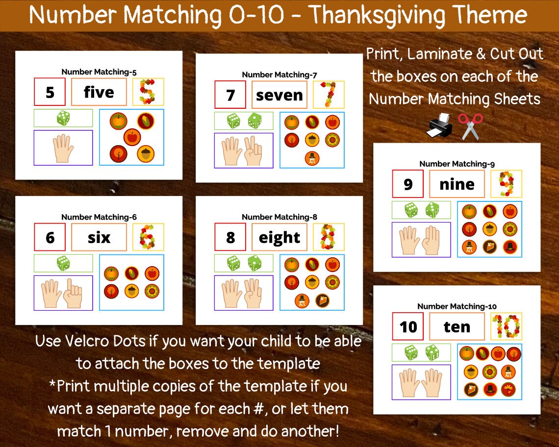 Thanksgiving Number Matching Game Counting Practice Count to | Etsy