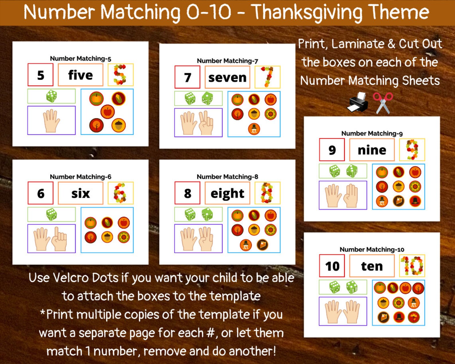Thanksgiving Number Matching Game Counting Practice Count to | Etsy