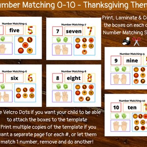 Thanksgiving Number Matching Game, Counting Practice, Count to 10 ...