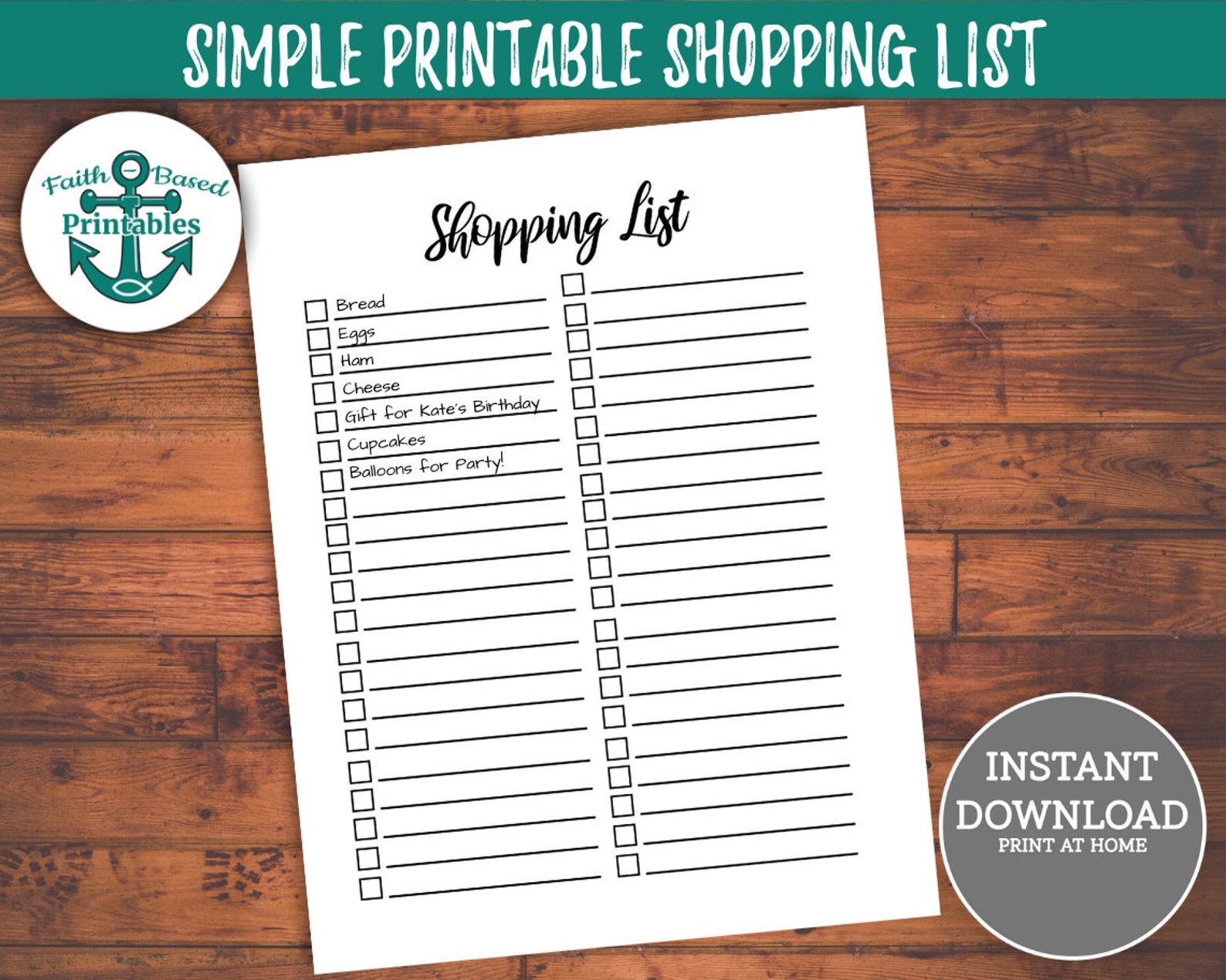 Shopping List Printable PDF Simple Shopping List Grocery - Etsy