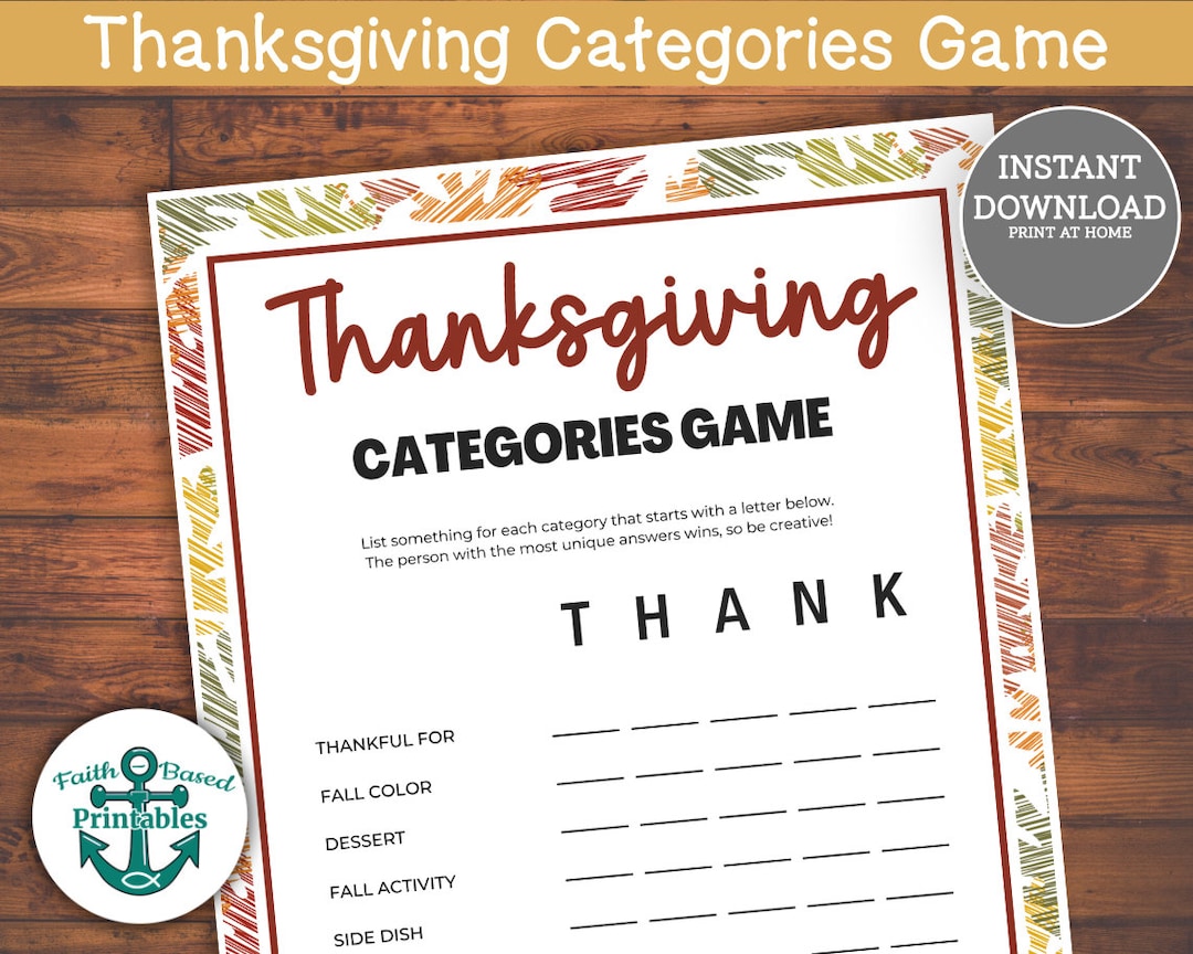 Thanksgiving Categories Game Fall Activites for Adults Kids Fun Games ...