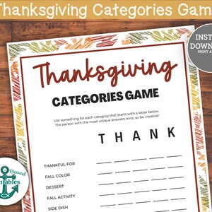Thanksgiving Categories Game Fall Activites for Adults Kids Fun Games ...