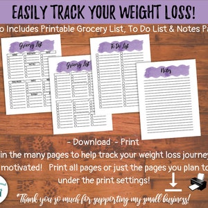 Purple Weight Loss Journal Printable Meal Planner Template PDF Weight ...