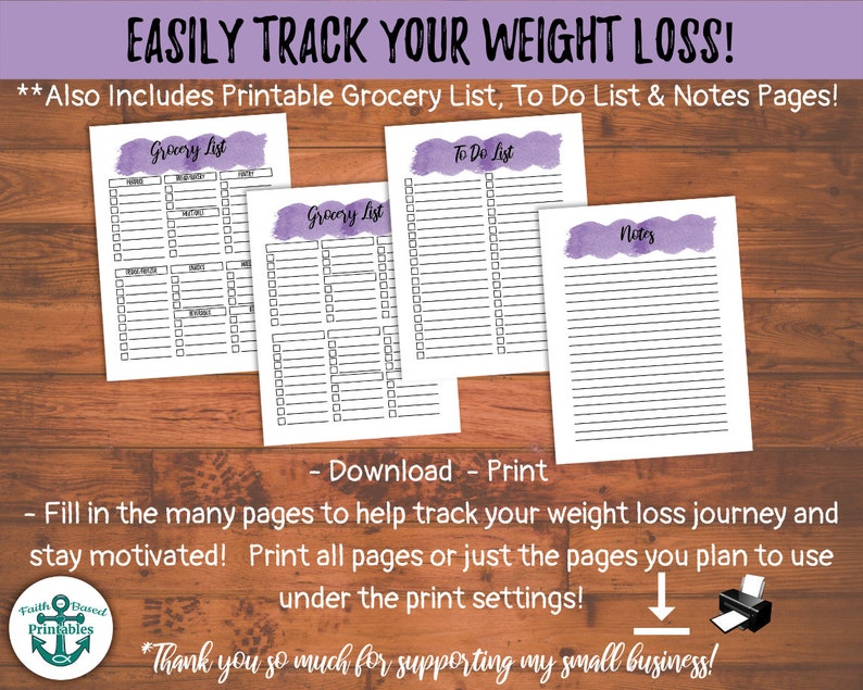 Purple Weight Loss Journal Printable Meal Planner Template PDF | Etsy