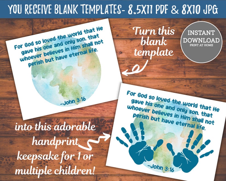 John 3:16 Printable Handprint Art Template Christian | Etsy