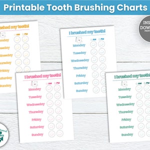 Printable Tooth Brushing Chart Bundle Set of 4 Colorful Motivational ...
