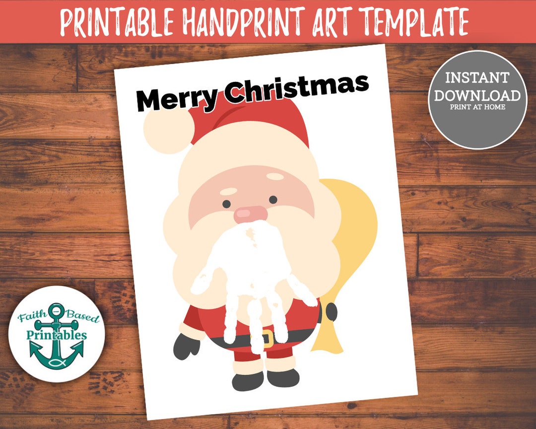 Merry Christmas Santa Handprint Art Template Santa Claus Christmas ...