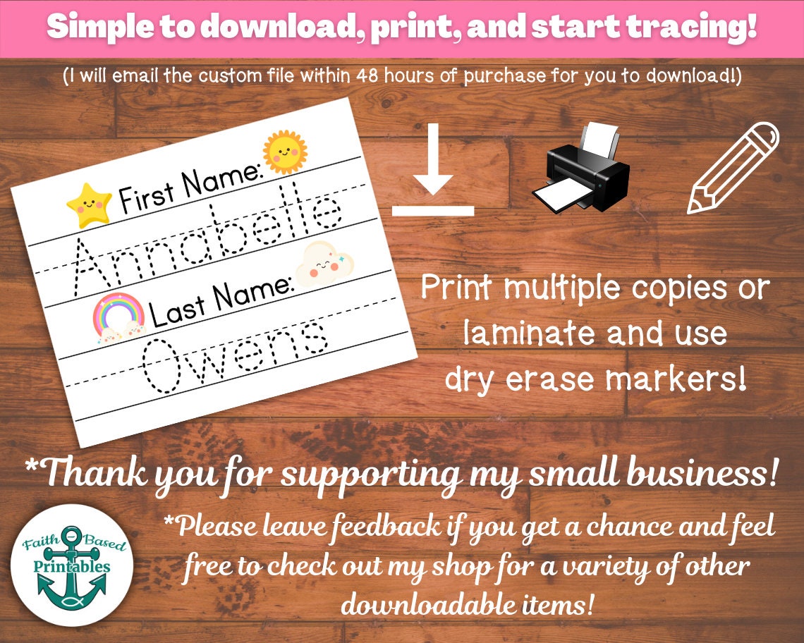 Custom Name Tracing Sheet for Girls Handwriting Practice Personalized ...