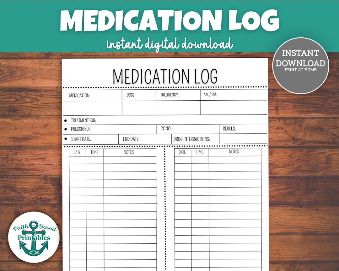 Medication Log Printable Medication Tracker Medical Chart Daily Date ...