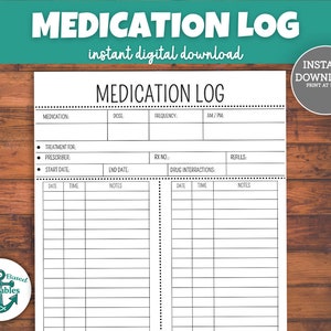 Medication Log Printable Medication Tracker Medical Chart Daily Date ...