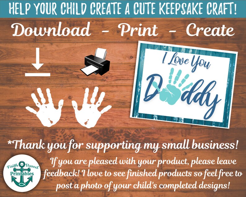 Father's Day Handprint Gift I Love You Daddy Printable | Etsy
