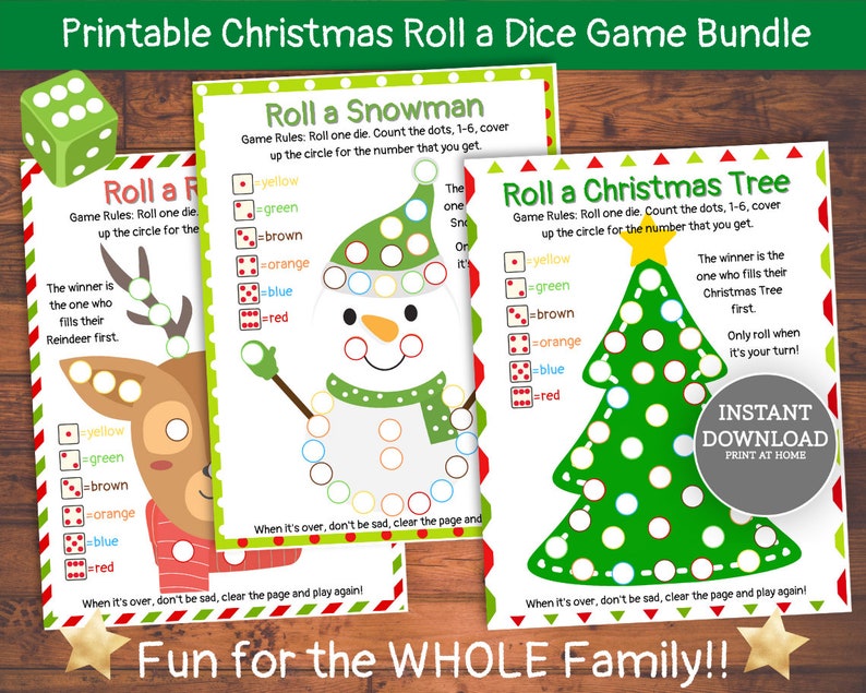 Roll a Christmas Tree Game Printable Roll a Dice Game Bundle Roll a ...