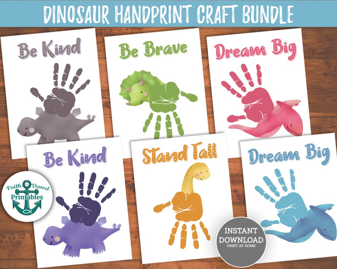 Printable Dinosaur Handprint Craft Bundle Dino Hand Print Wall Art ...