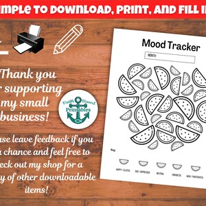 Watermelon Mood Tracker Printable May June July Summer Mood Tracker ...