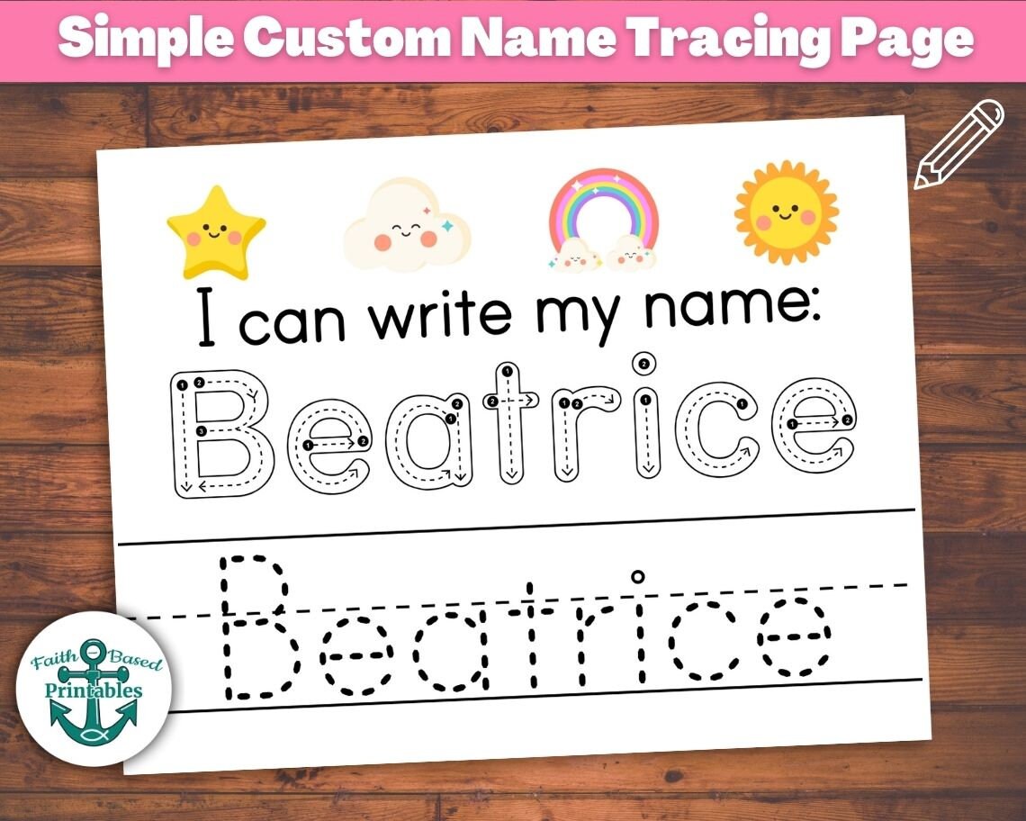 Custom Name Tracing Sheet Handwriting Practice Cute Sunshine ...