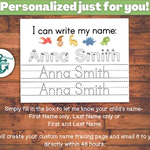 Custom Name Tracing Sheet Handwriting Practice Personalized Dinosaurs ...