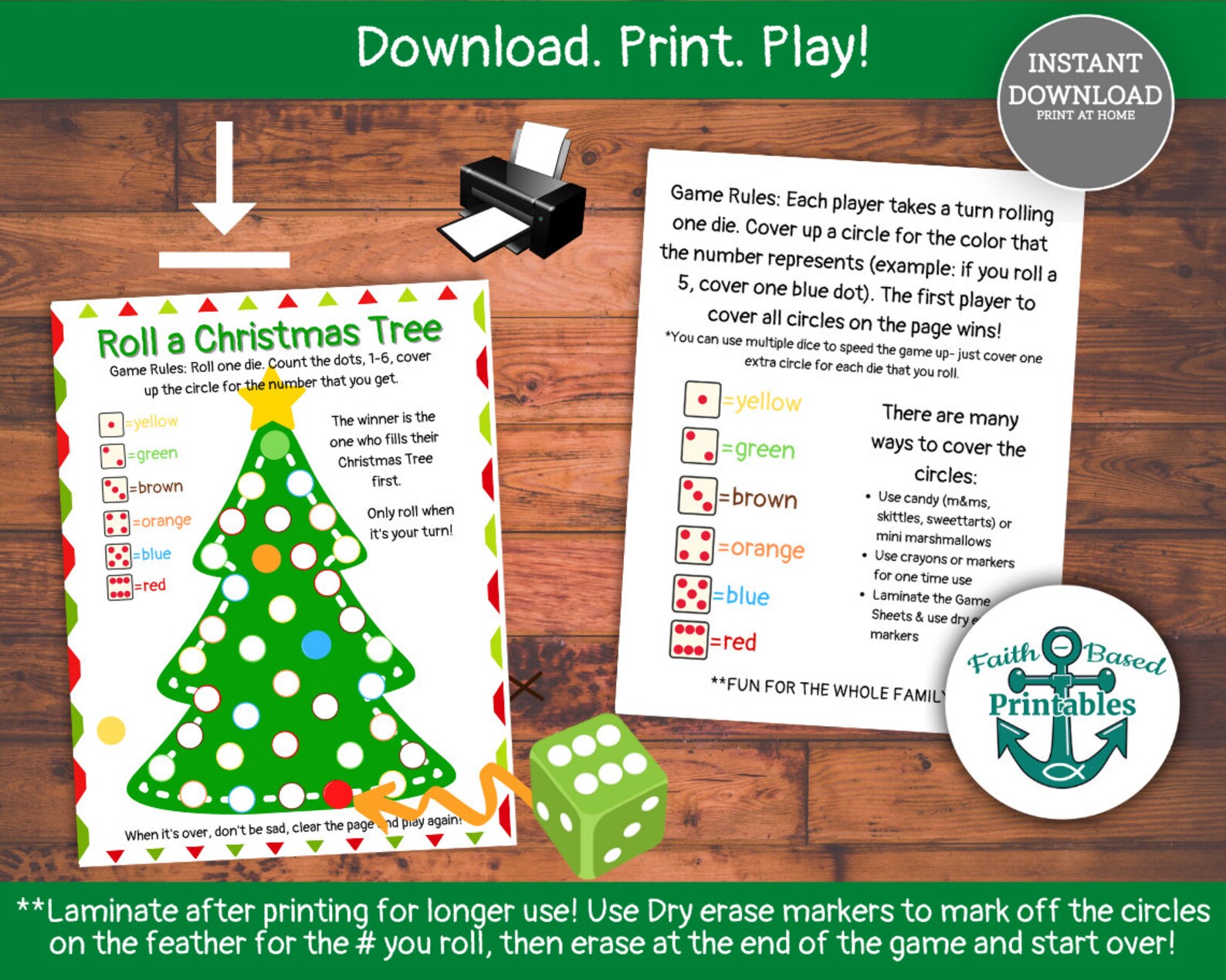Roll a Christmas Tree Game Printable Roll a Dice Game Bundle Roll a ...
