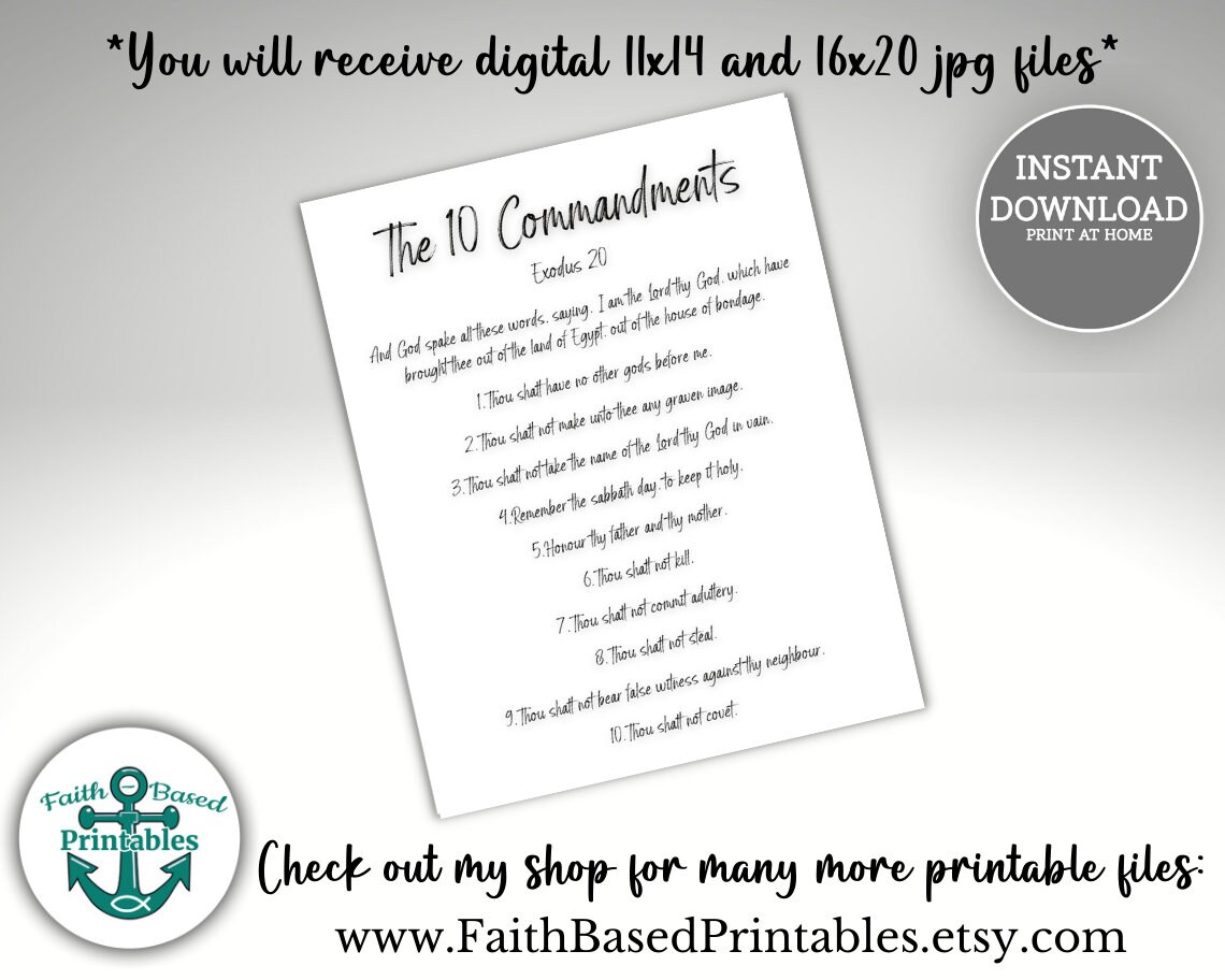 KJV Ten Commandments Printable Exodus 20 10 Commandments Sign - Etsy ...
