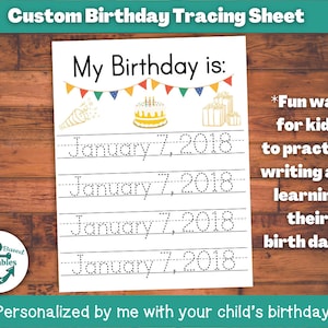 Custom Birthday Tracing Sheet Date of Birth Handwriting Practice ...