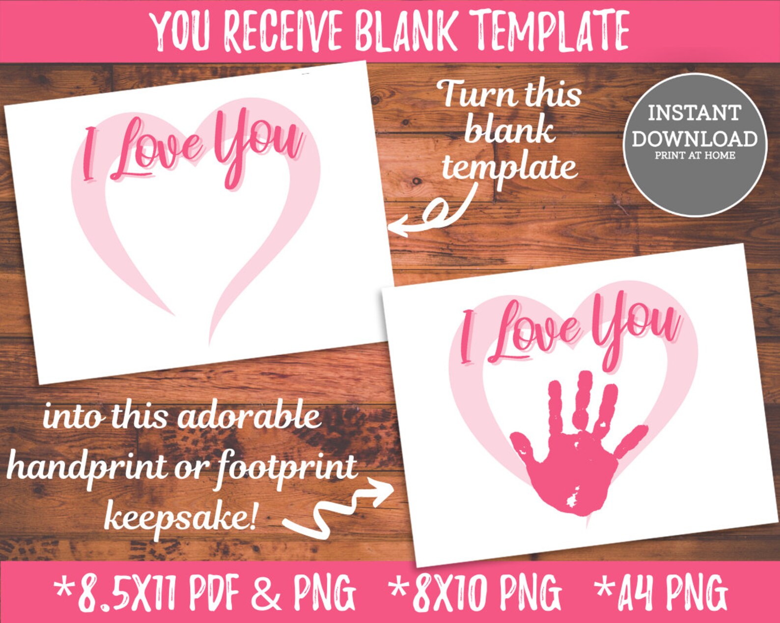 I Love You Valentines Day Pink Handprint Art Template - Etsy