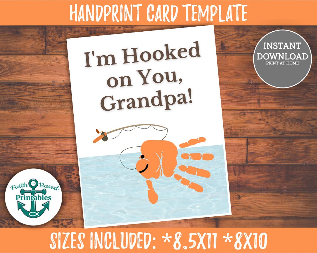Fish Handprint Craft for Grandpa I'm Hooked on You Father's Day Hand ...