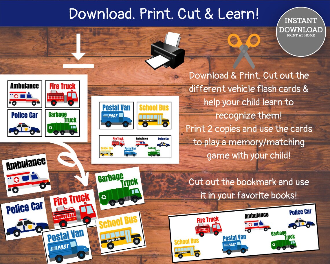 Toddler Printable Community Vehicles Activities Vehicle - Etsy