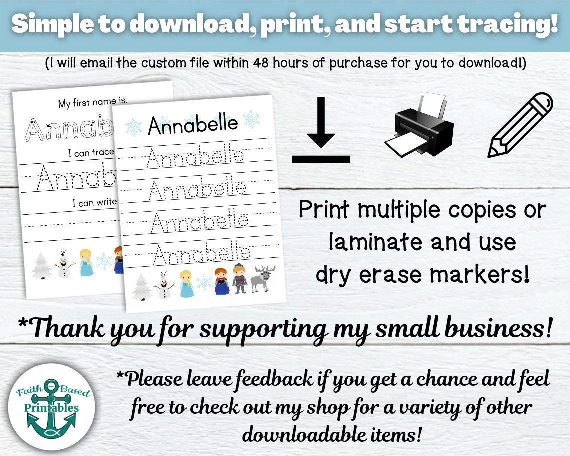 Custom Name Tracing Sheets Handwriting Practice Sheet Ice - Etsy