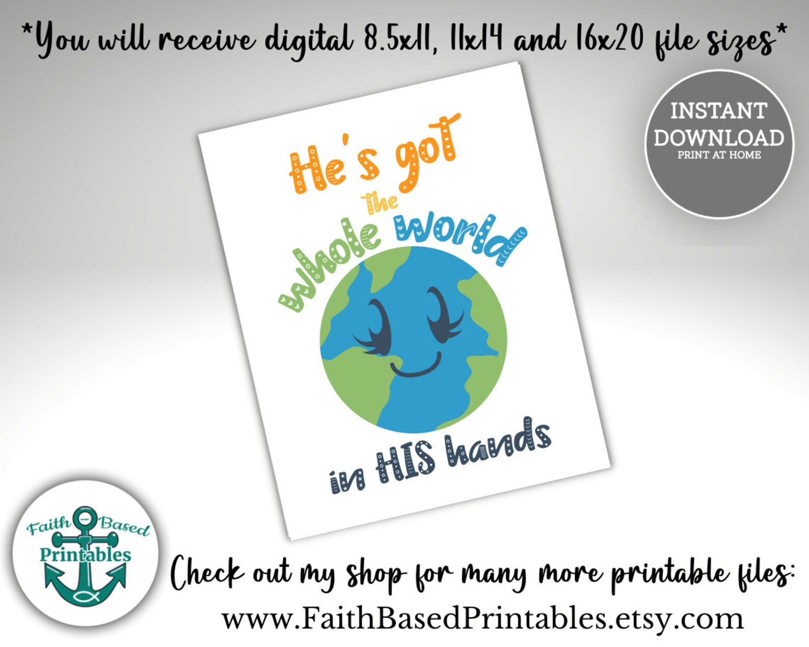 He's Got the Whole World in His Hands Printable Christian - Etsy