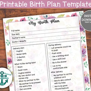 Birth Plan Template Simple Printable Birth Plan Checklist Purple Flower ...