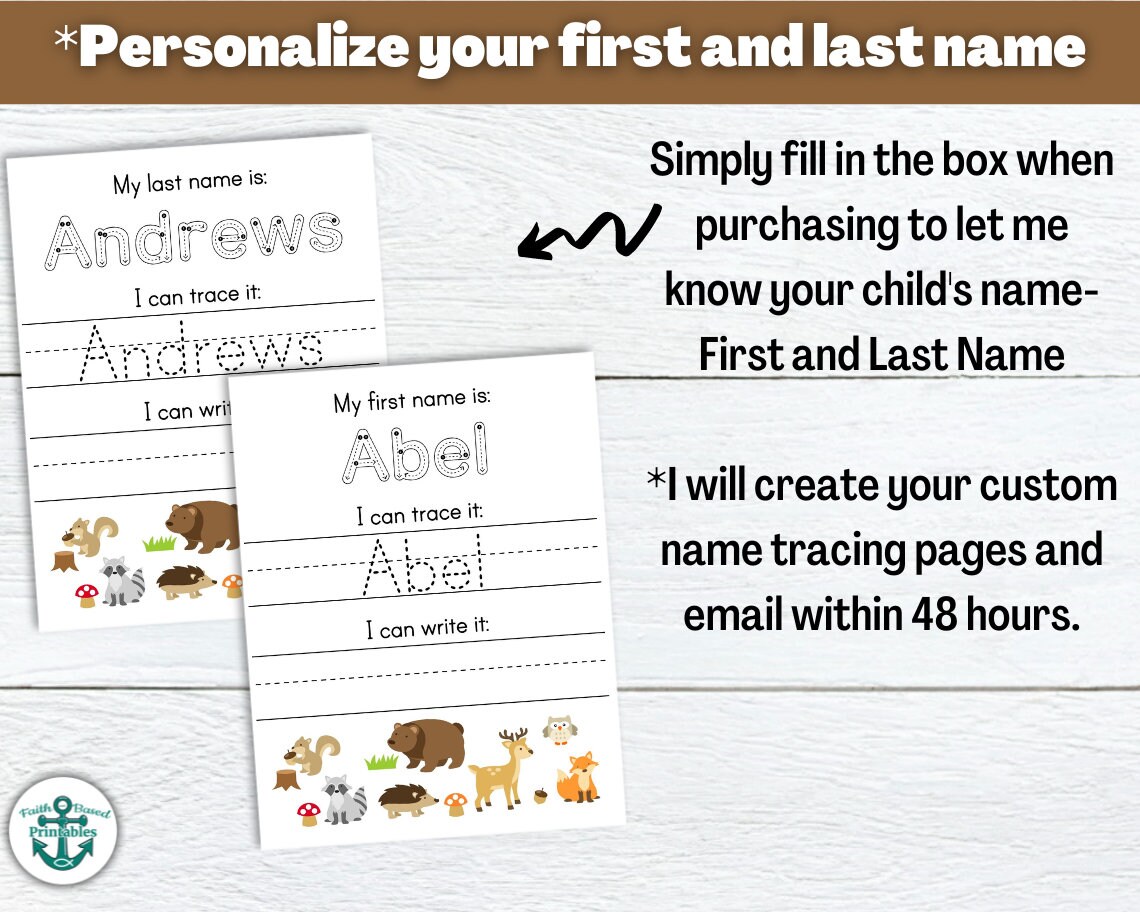 Woodland Custom Name Tracing Sheets Handwriting Practice Sheet ...