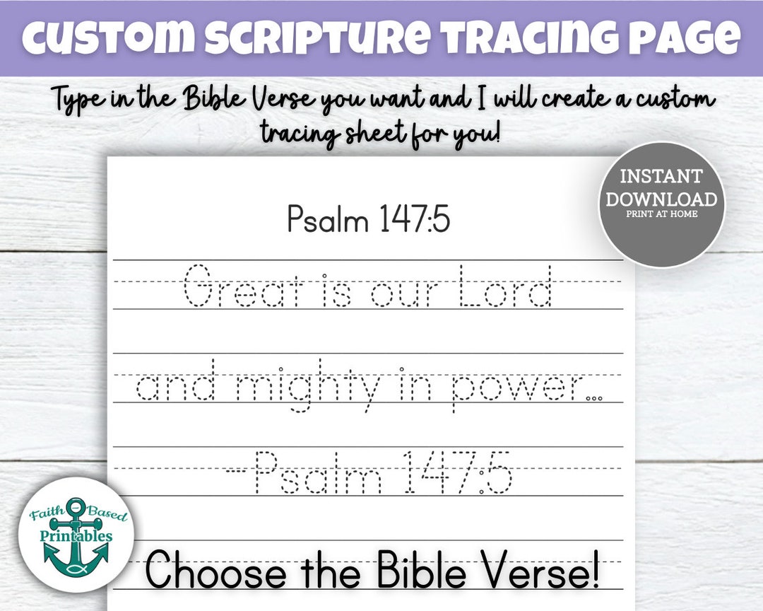 Custom Scripture Tracing Sheet Bible Verse Handwriting Practice Trace ...