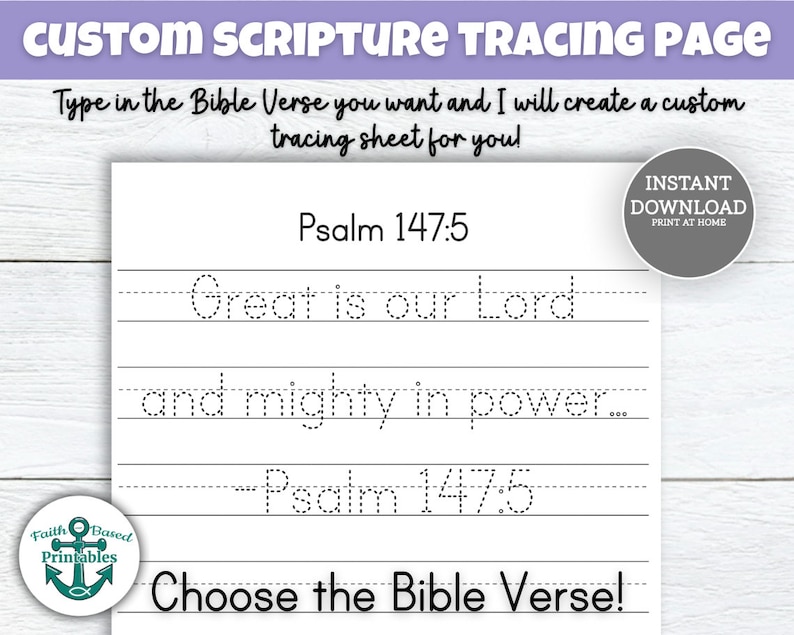 Custom Scripture Tracing Sheet Bible Verse Handwriting Practice Trace ...