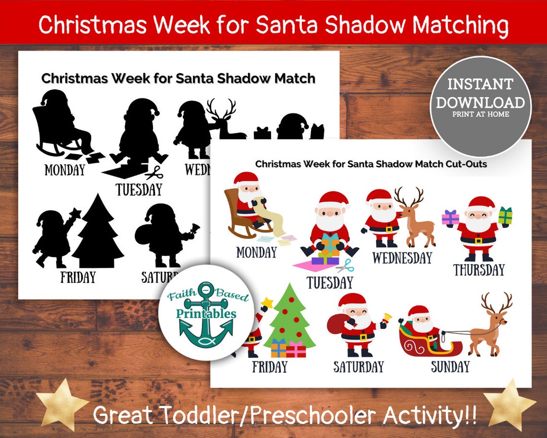 Printable Santa Activity Page Christmas Busy Book Santa Shadow Matching ...