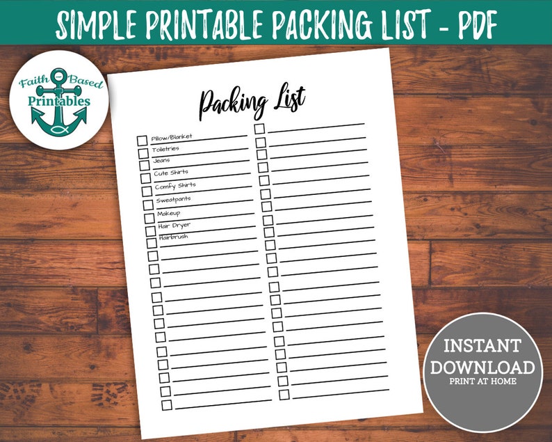 Printable Packing List Template Blank Packing List PDF Simple - Etsy