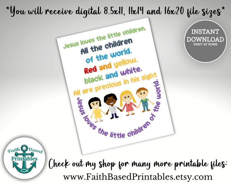 Jesus Loves the Little Children Printable Christian Kids Sign - Etsy