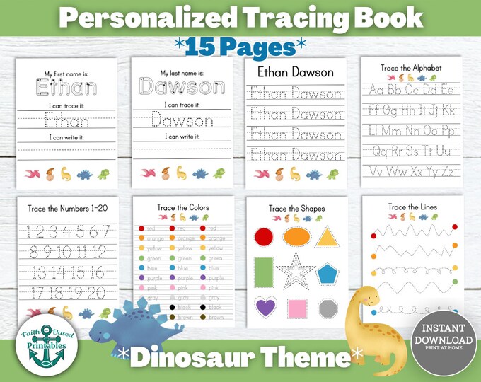 Custom Name Tracing Bundle Handwriting Practice Sheet Sheets Dinosaur ...
