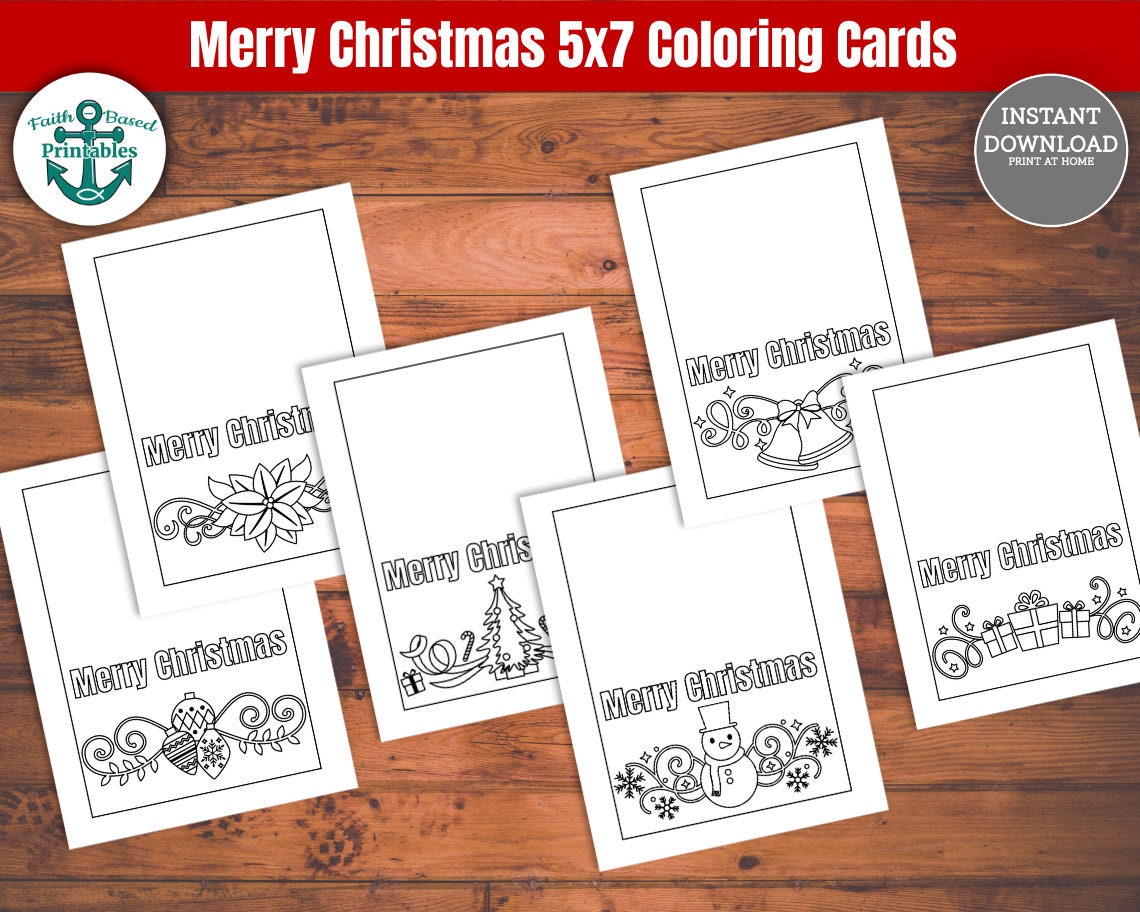 Printable Christmas Coloring Cards 5x7 Christmas Cards for - Etsy