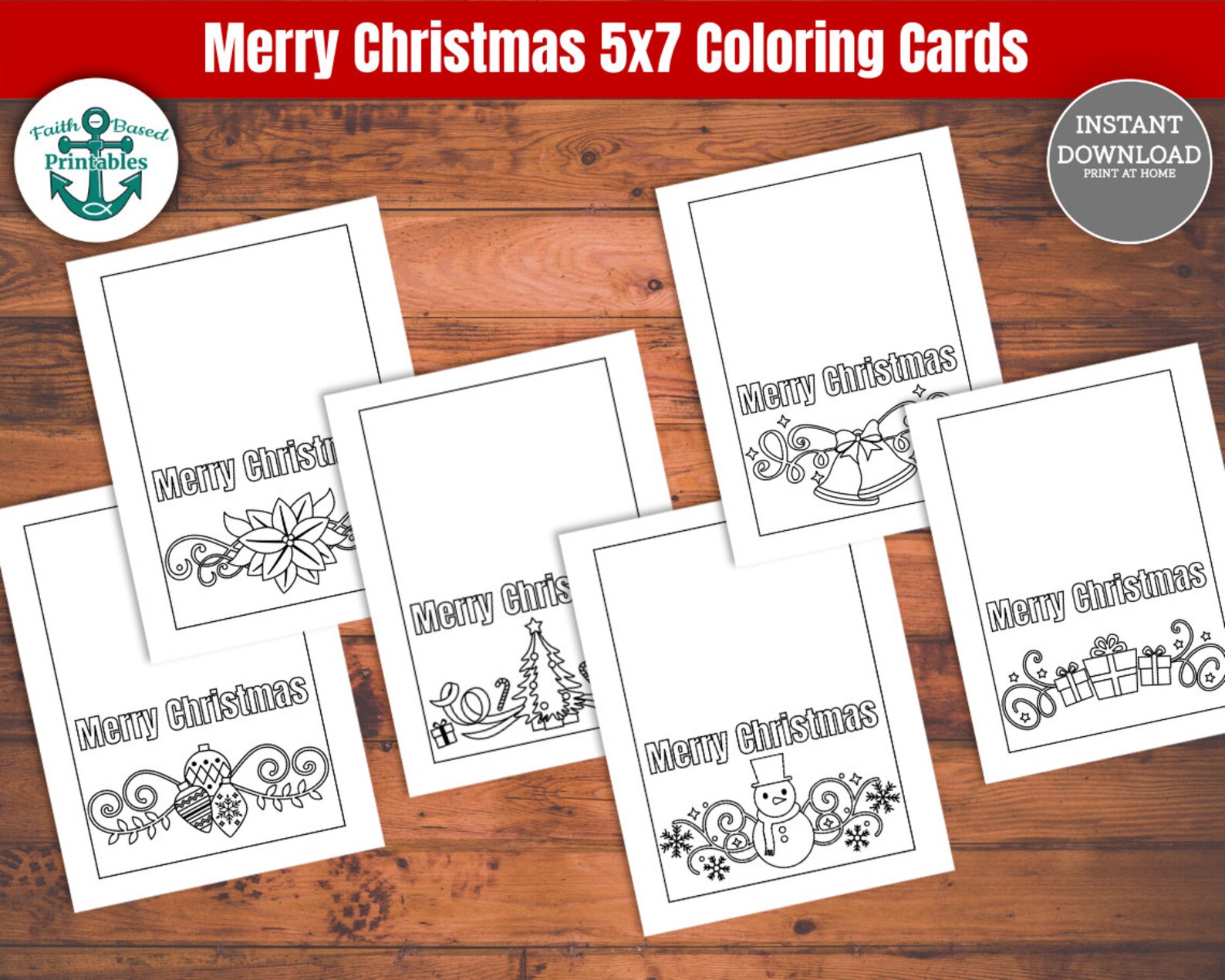 Printable Christmas Coloring Cards 5x7 Christmas Cards for Kids to ...