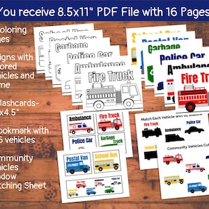 Toddler Printable Community Vehicles Activities Vehicle Matching ...