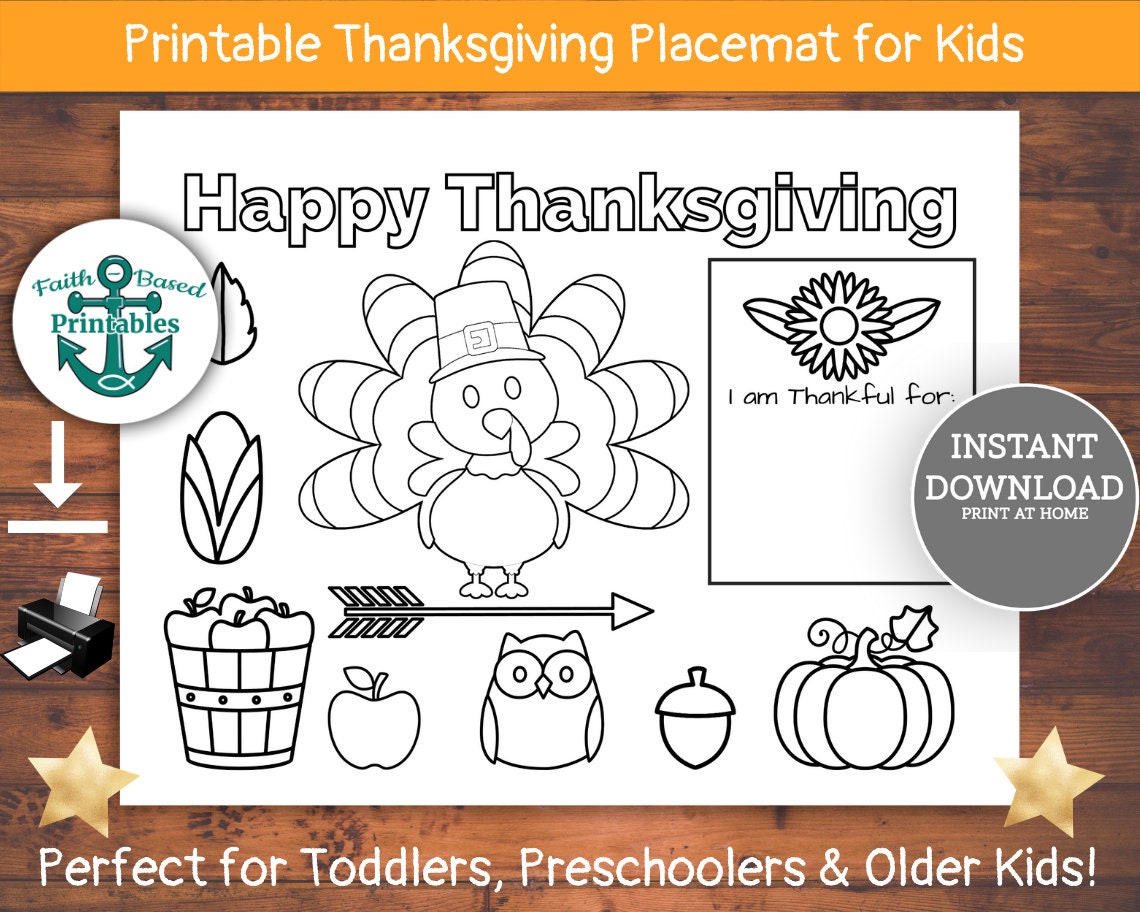 Turkey Placemats for Kids, Thanksgiving Placemats, Turkey Coloring ...