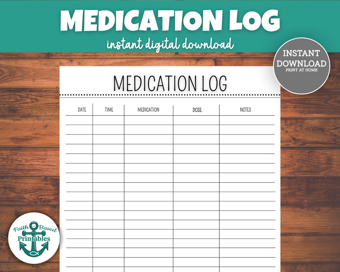 Medication Log Printable Medication Tracker Medication Chart Daily ...