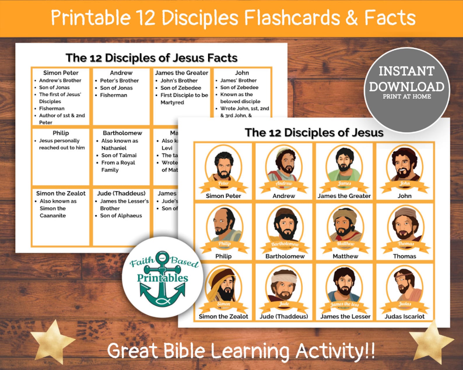 Jesus 12 Disciples Flashcards, Bible Facts Learning (PDF Pattern) - Etsy