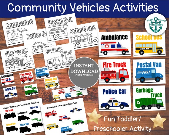 Toddler Printable Community Vehicles Activities Vehicle - Etsy