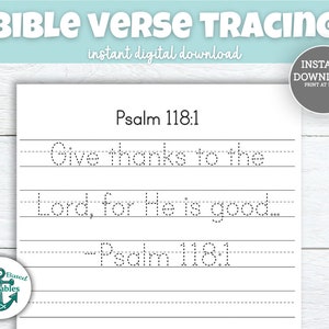 Psalm 118:1 Scripture Tracing Sheet Bible Memory Verse Memorization ...