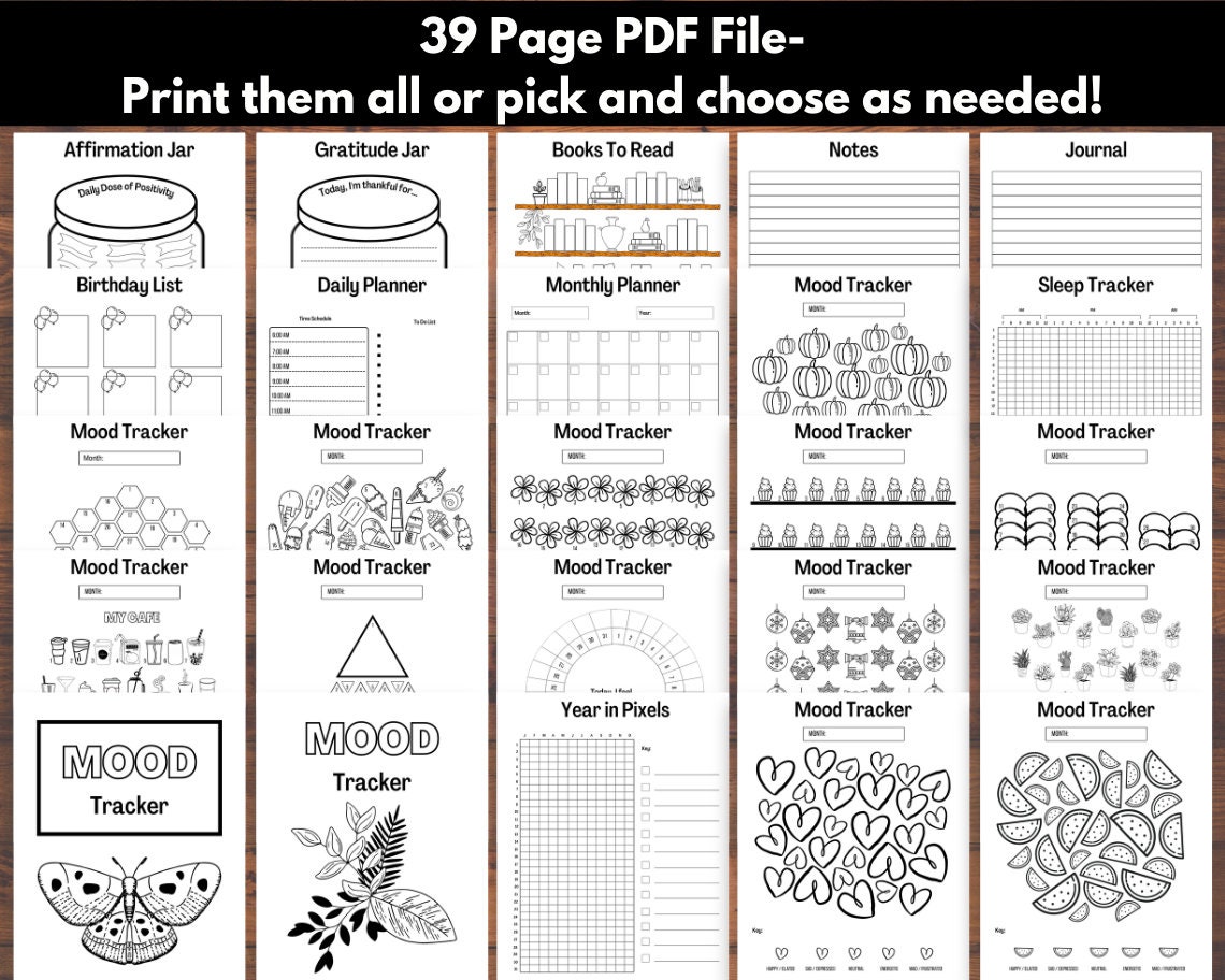 Mood Tracker Journal Printable Daily Mood and Productivity - Etsy